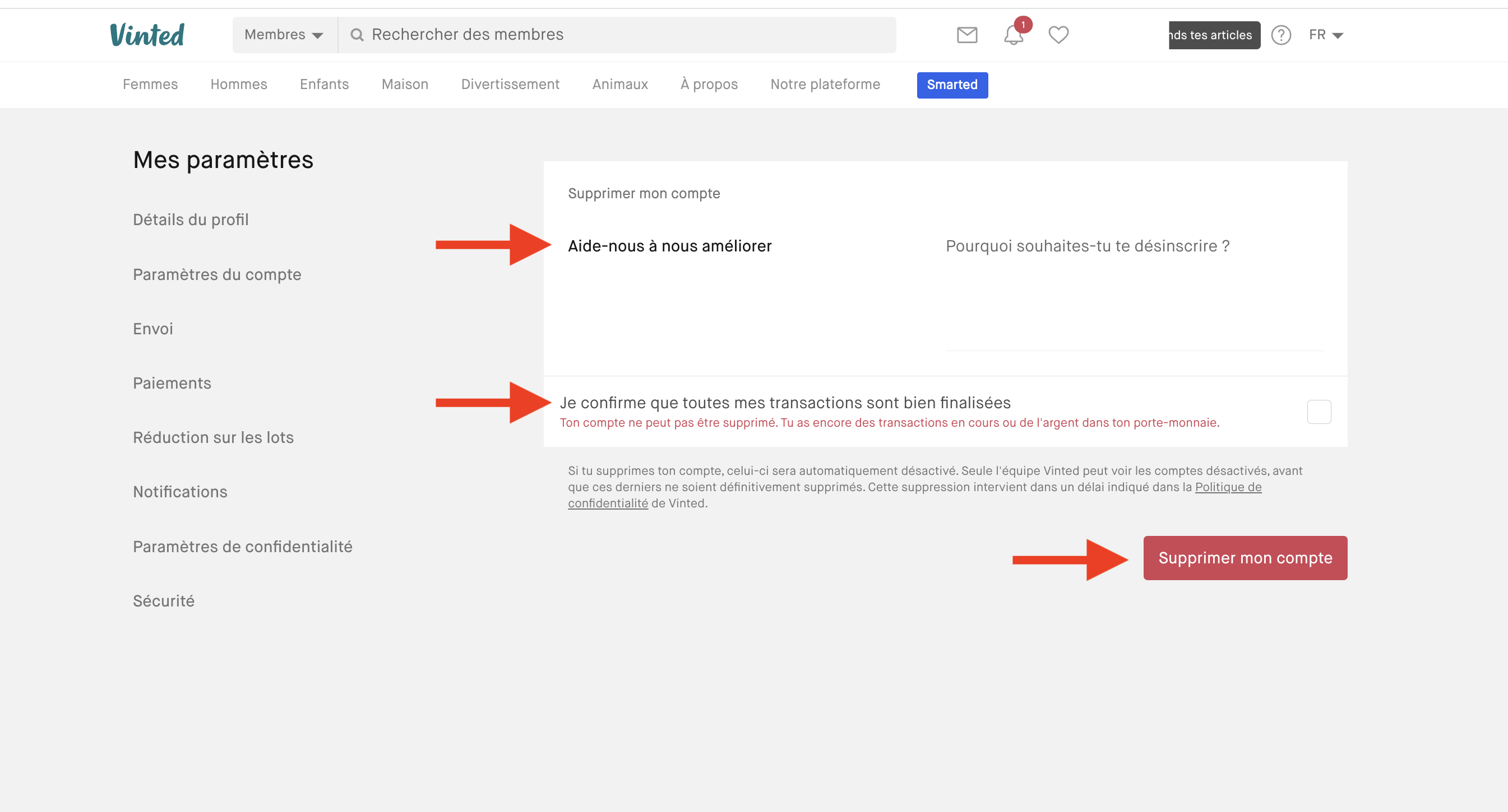 Comment supprimer son compte Vinted